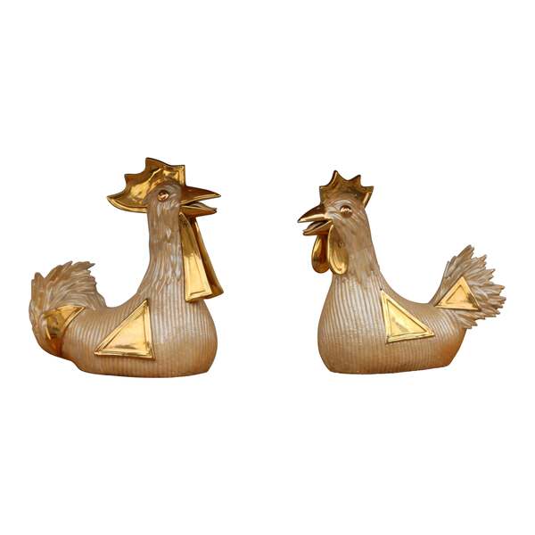 Large Gallina And Gallo Sculptures Italy 1970 In 24 Kt Gold | Vinterior