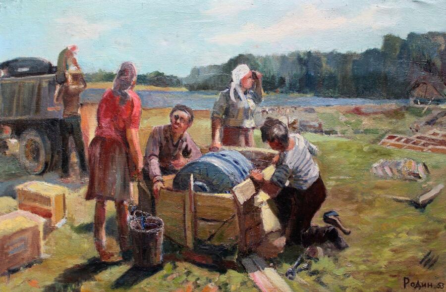 Aleksandr Rodin (1922 2001)in The Constructing. Oil On Cardboard, 58x88 ...