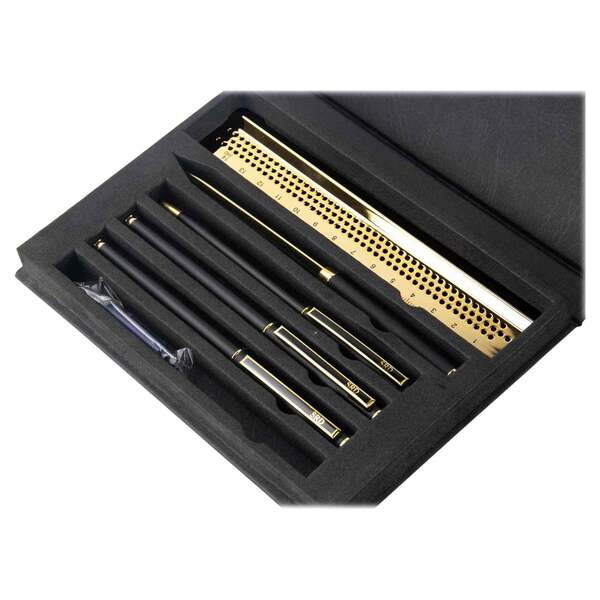 Vintage Set Of Three Pens, A Paperweight And A Ruler, 2000s | Vinterior