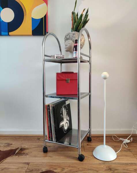 Vintage Chrome 1980s Tubular And Perforated Metal 3 Tier Trolley, Bar ...