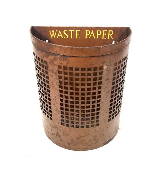 Vintage 1960s Military Base Salvaged Metal Waste Paper Bin Wall Hanging ...