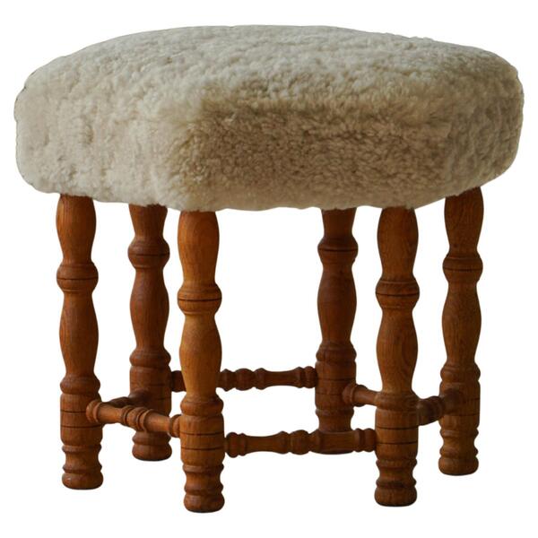 Danish Modern Hexagonal Stool, Solid Oak & Shearling Lambswool, 1950s ...