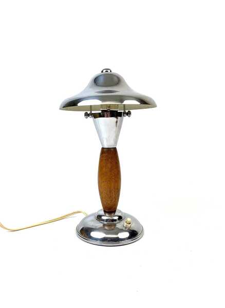Rare Bauhaus Art Deco Chrome Wood Mushroom Desk Lamp 1930 | Vinterior