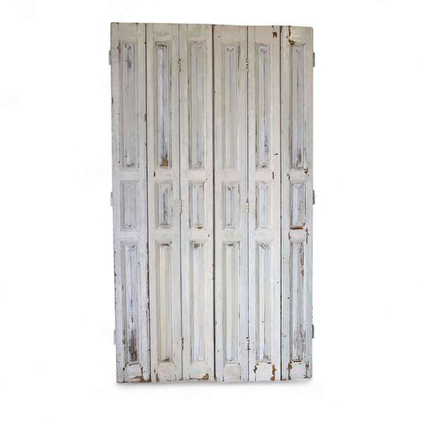 Pair Of Antique Panelled Tri Folding Shutters In Original Cream Paint ...