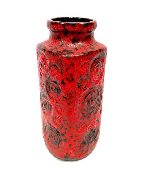 Vintage West German Scheurich Pottery Vase Red / Swirls / Fossil Retro ...