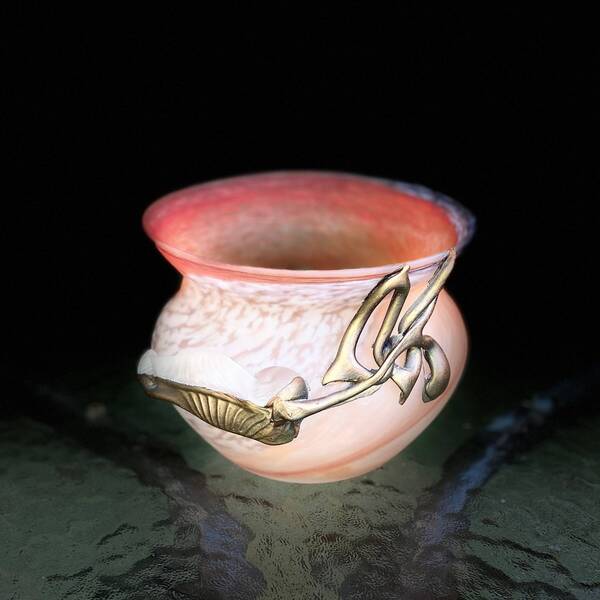 Stunning Filip Ravert Art Glass Vase With Copper/Bronze Organic Overlay ...