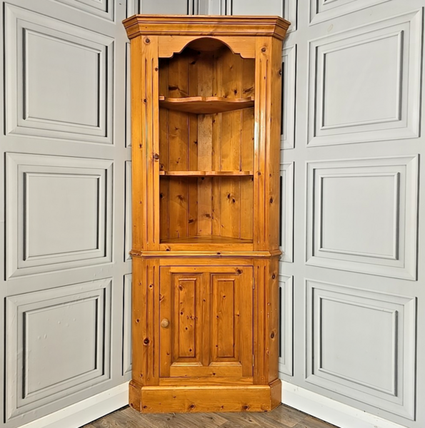 Antique Pine Corner Display Cabinet Cupboard Rustic Farmhouse Shelf ...