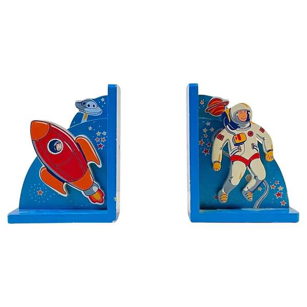 Vintage Astronaut & Rocket Bookends In Lacquered Wood, 1980s | Vinterior