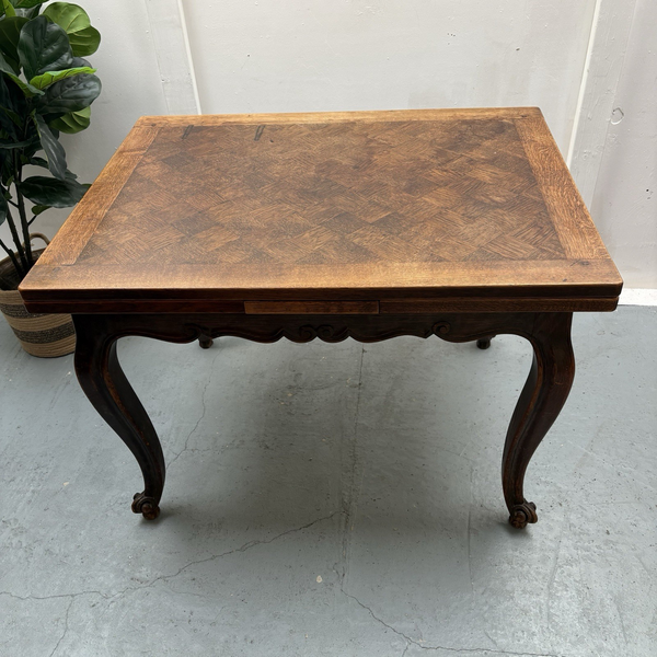 Oak French Parquetry Draw Leaf Table | Vinterior