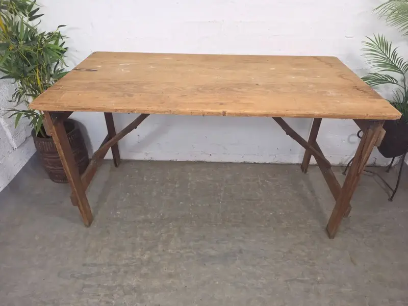 Vintage Rustic 1940's Military Pine Wooden Folding Trestle Dining Table Desk | Vinterior