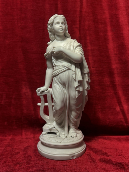 Antique Victorian Parian Ware Robed Lady Standing With Lyre Figure ...