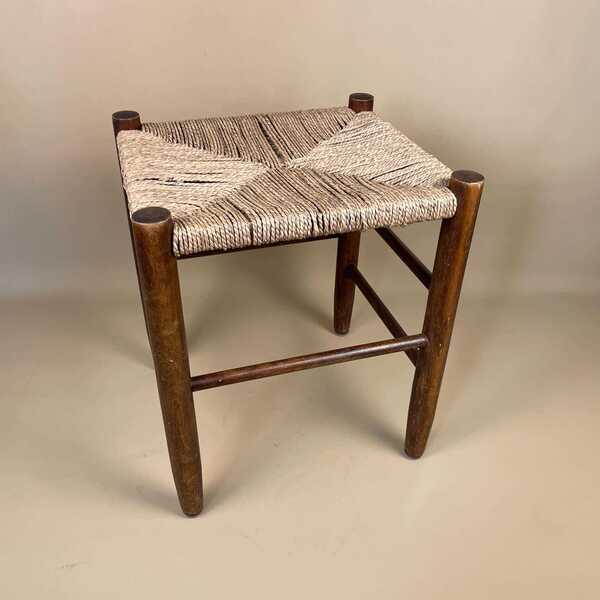 Vintage Wooden Footstool Woven String Square Top Country Cottage ...