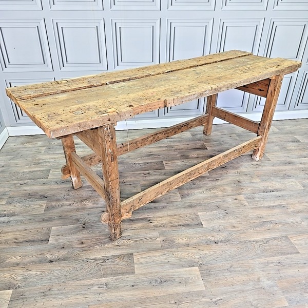 Antique Vintage Wood Workbench – Rustic Industrial Table Kitchen Island ...