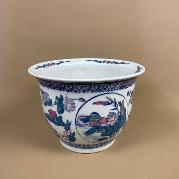 Vintage Ceramic Planter Plant Pot Bird Floral Design Round Vase ...