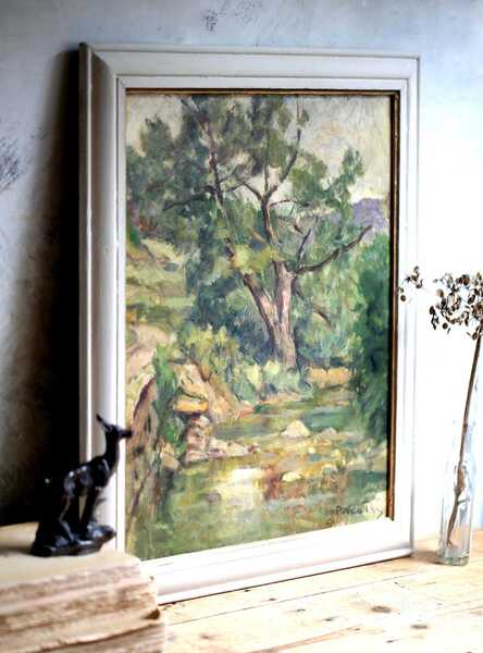 Original Landscape Oil Painting Framed Antique French Impressionist ...