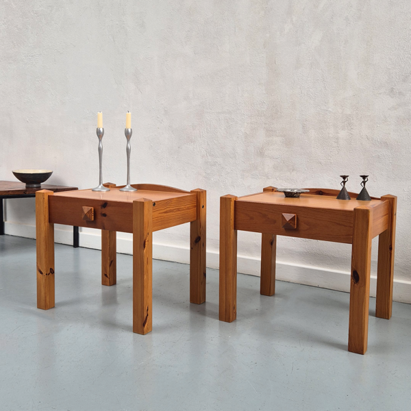 Pair Of Pine Bedside Tables W/ Drawers: Mid Century Modernist Brutalist Style | Vinterior