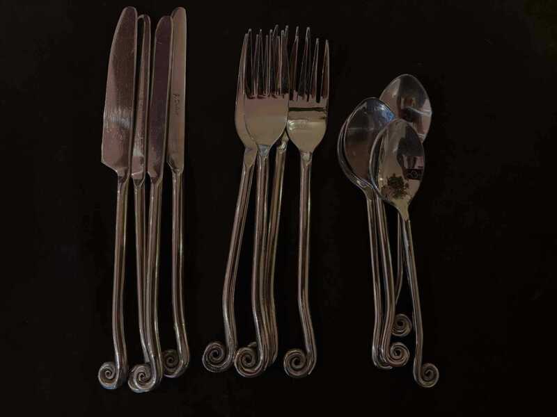 Set 12 Spiral Flatware Swirl Twist Cutlery French Dubost Twisted Ends ...