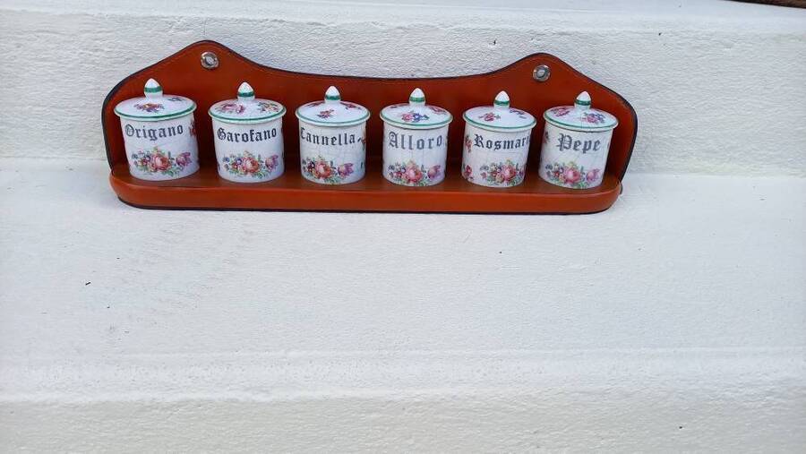 Vintage Italian Kitchen Cannisters, Spice Rack: Ceramic Pots With ...
