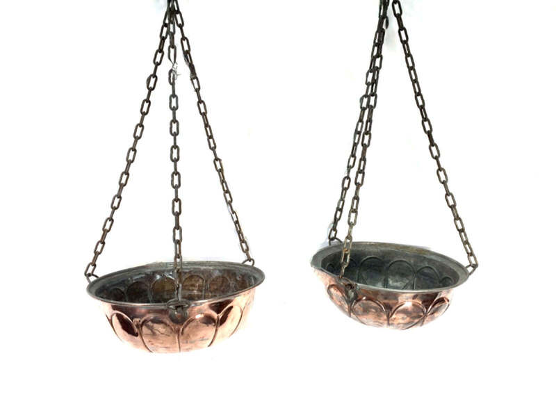 Antique Art Nouveau Copper Pair Of Hanging Baskets / Planter / Storage ...