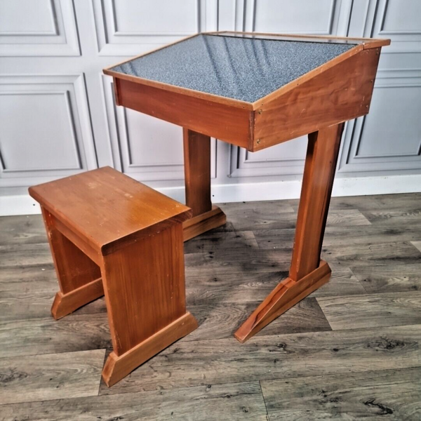 Vintage Wooden Child's Lift Up School Writing Desk & Bench Seat Chair ...