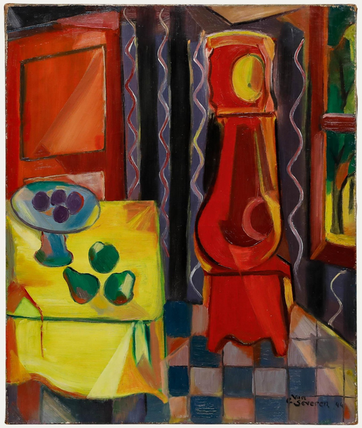 C. Van Severen 1944 Oil, Still Life With Grandfather Clock | Vinterior
