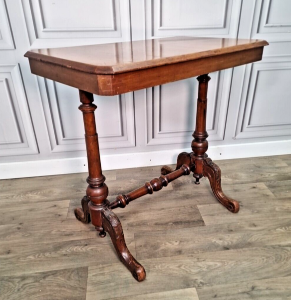 Antique Writing Table Victorian Wooden Turned Stretcher Library Console ...