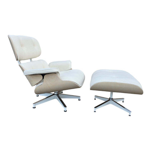 White Flamiber Fabric Herman Miller Original Eames Ash Lounge Chair ...