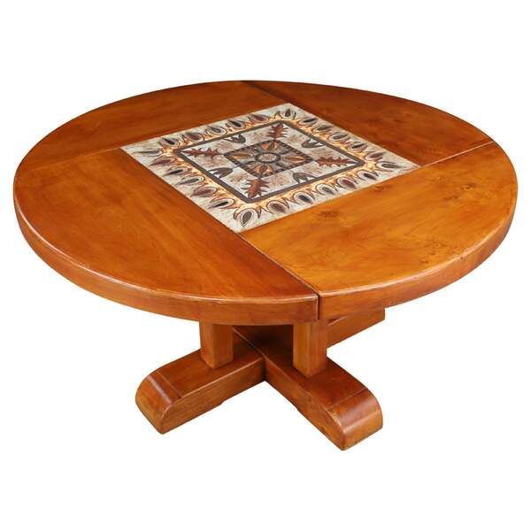 Mid Century French Elm And Ceramic Dining Table By A. Picard, 1970s ...