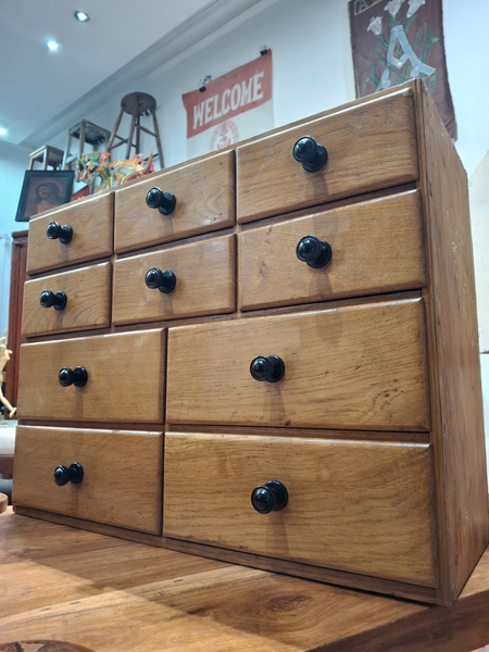 Bank Of 1940's Scratch Built Oak & Bakelite Workshop/Counter Drawers ...