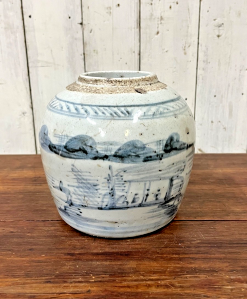 Xl Antique Rustic Ginger Provincial Jar Brush Stroke Ming Mid Century ...