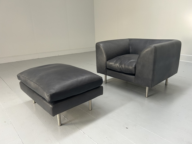 Scp “Woodgate” Armchair & Footstool/Ottoman – In Navy Blue Leather ...