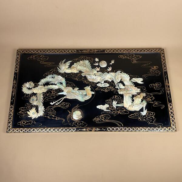 Asian Lacquer Wall Panel Dragon Phoenix Mother Of Pearl Inlay 3d ...
