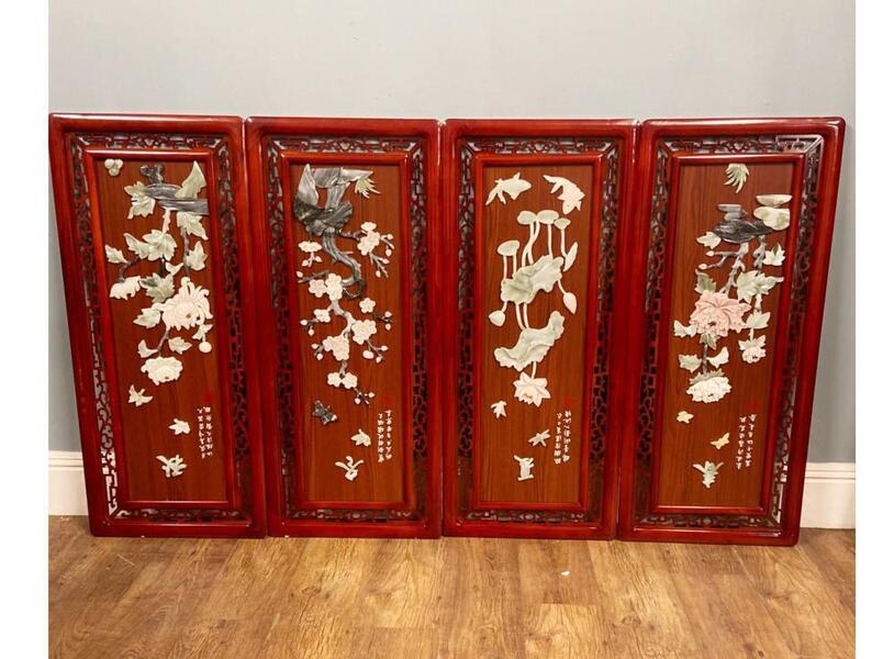 Set Chinese Wall Panels Plaques Hardstone Applique | Vinterior