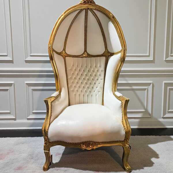 Luxury French Balloon Chair – Gold Leaf Frame & White Tufted Upholstery ...