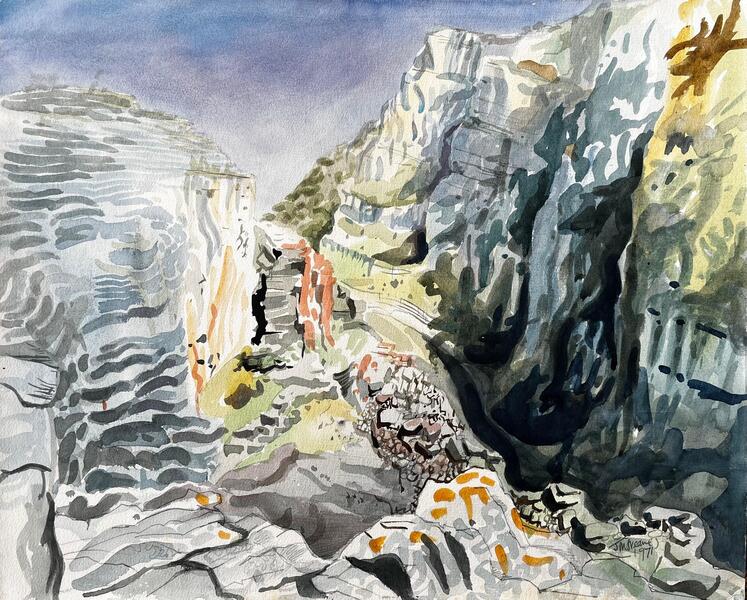 John Steane (B.1931)dramatic Dorset Coast Cliff Landscape Watercolour ...