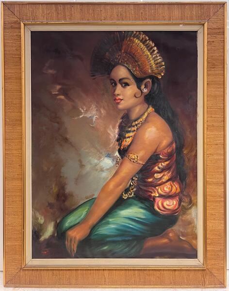 South East Asianlarge 1960's Oil Portrait Of Bali South Eastern Asia ...