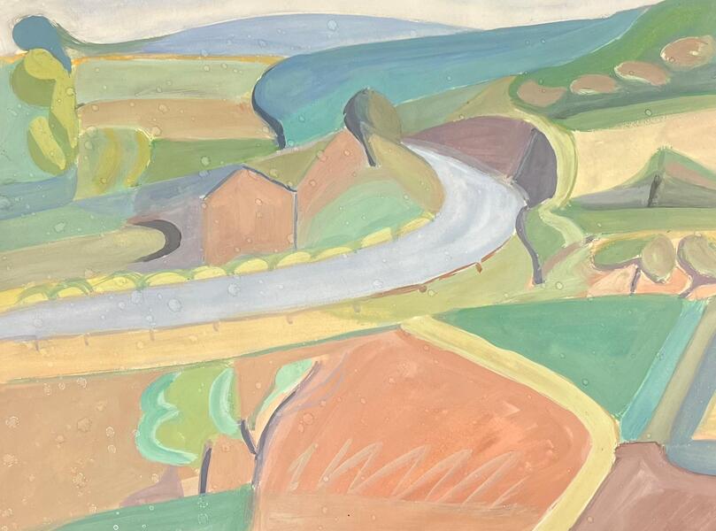 Suzanne Vattierabstracted Landscape With Winding Road Through Patchwork ...
