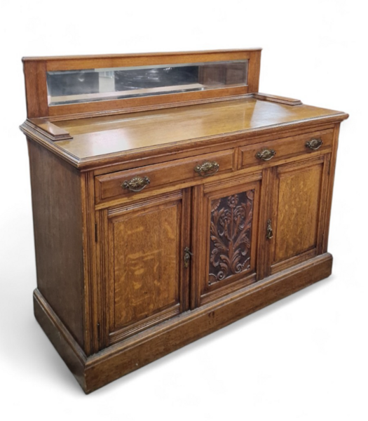 Carved Oak Sideboard Antique Mirror Back Side Cabinet Cupboard | Vinterior