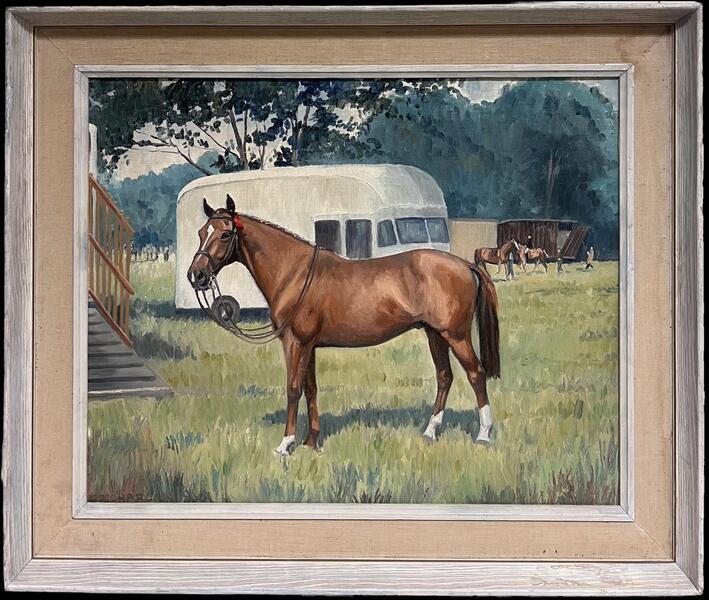 English School, 1966 Fine English Sporting Art Oil Painting Racehorse ...