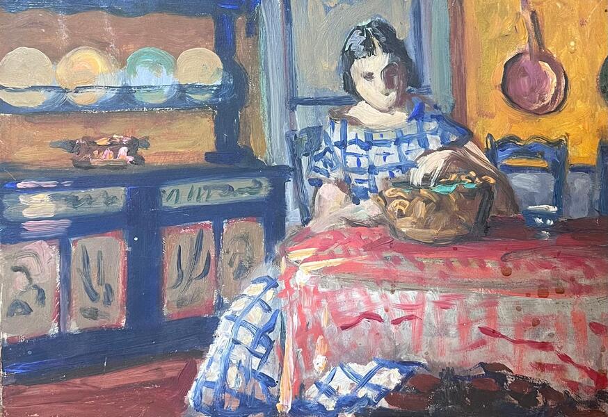 French School 1930's French Post Impressionist Oil Lady Seated Kitchen ...