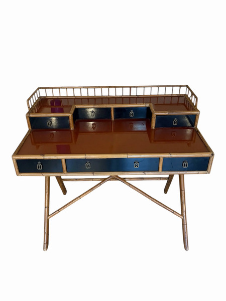1960s French Lacquered, Bamboo And Brass Desk By E Murio | Vinterior