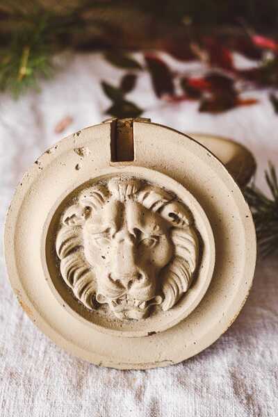 Antique French Cast Iron Door Knocker Lion Head Serpent Ouroboros 14cm ...