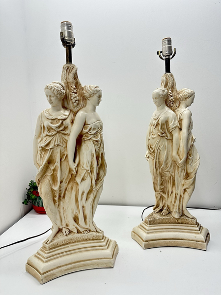 Pair Vintage Three Graces Baroque Style Table Lamps Classical 69cm Tall ...