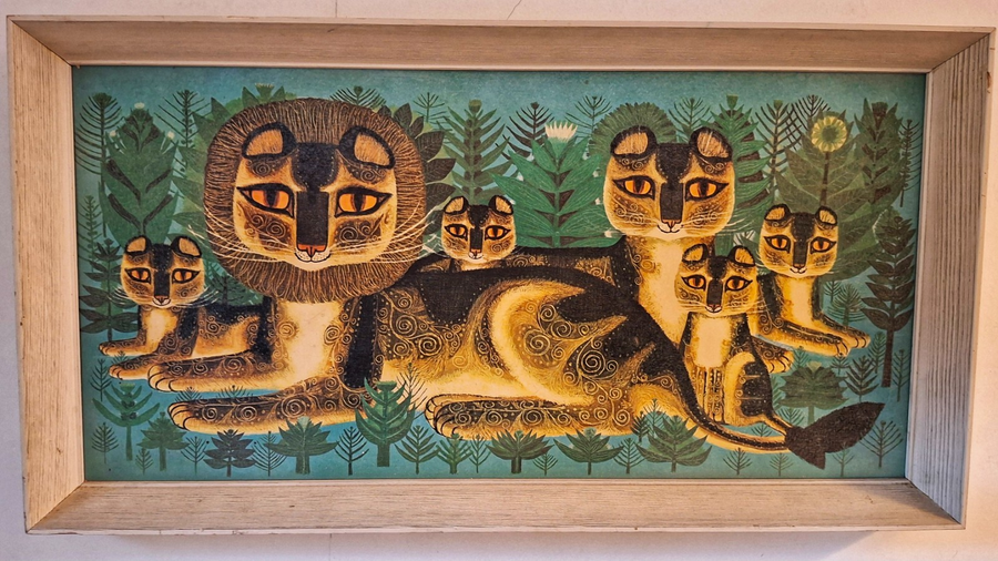 Fab Vintage Retro Rare Sheila Flinn Framed Two Lions Cubs Oil Painting ...