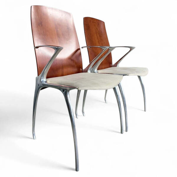 Pair Of Japanese ‘Blade Runner’ Sculptural Chairs – Aluminium & Wood ...