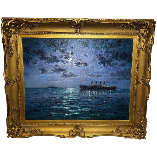 Ships That Pass In The Night Rms Titanic Under Nocturnal Moon With Rms ...