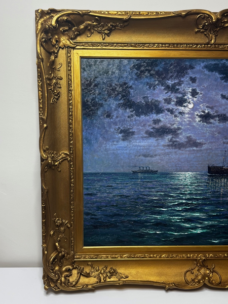 Ships That Pass In The Night Rms Titanic Under Nocturnal Moon With Rms ...