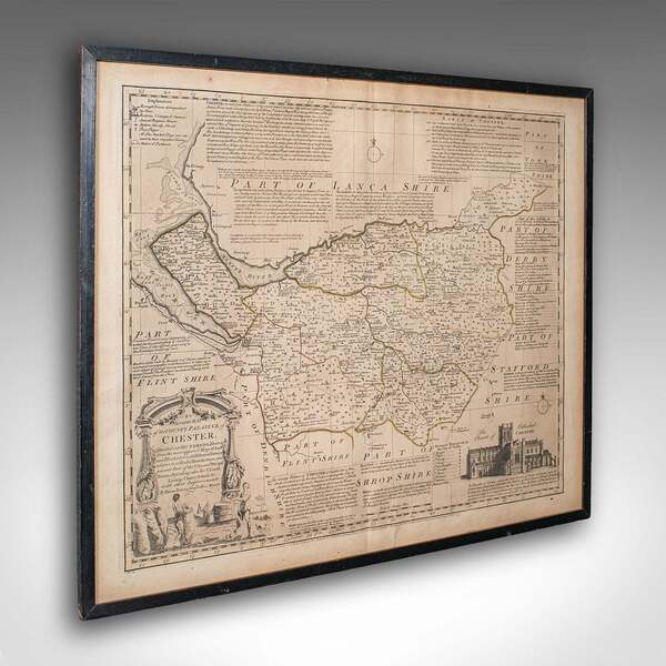Antique Chester County Map, English, Cheshire, Framed Cartography ...
