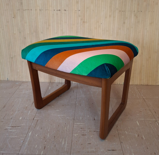 Fab Vintage Retro Mcm Upholstered Multi Stripe Velvet Teak Dressing ...