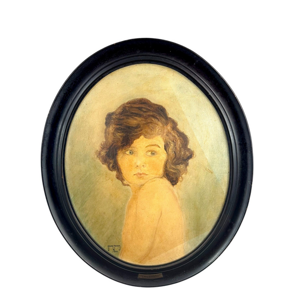 “Childhood” 1930 Oil Painting By Bown Jones – Oval Ebonised Frame ...